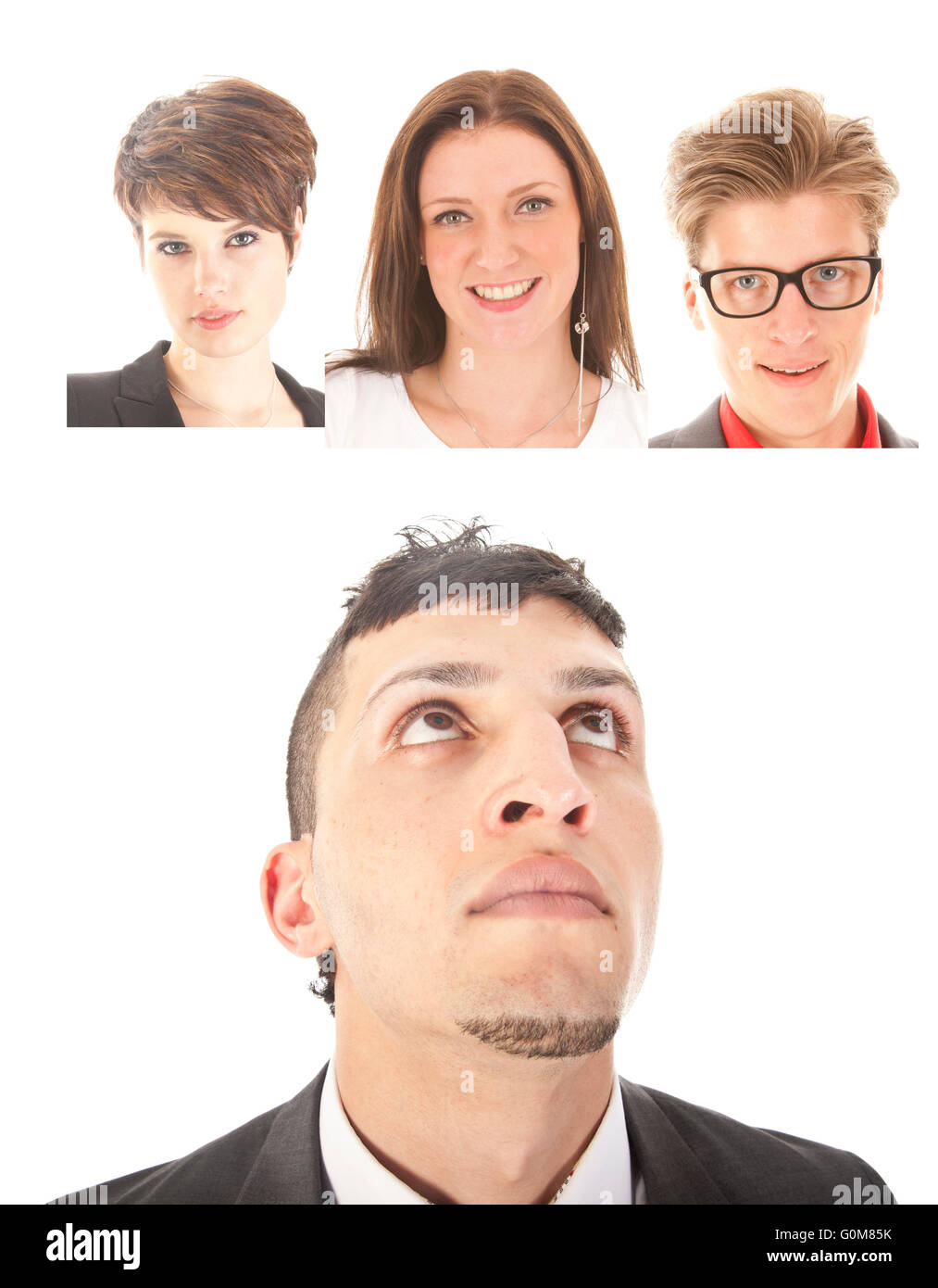 Young businessman with friends isolated on white background Stock Photo ...