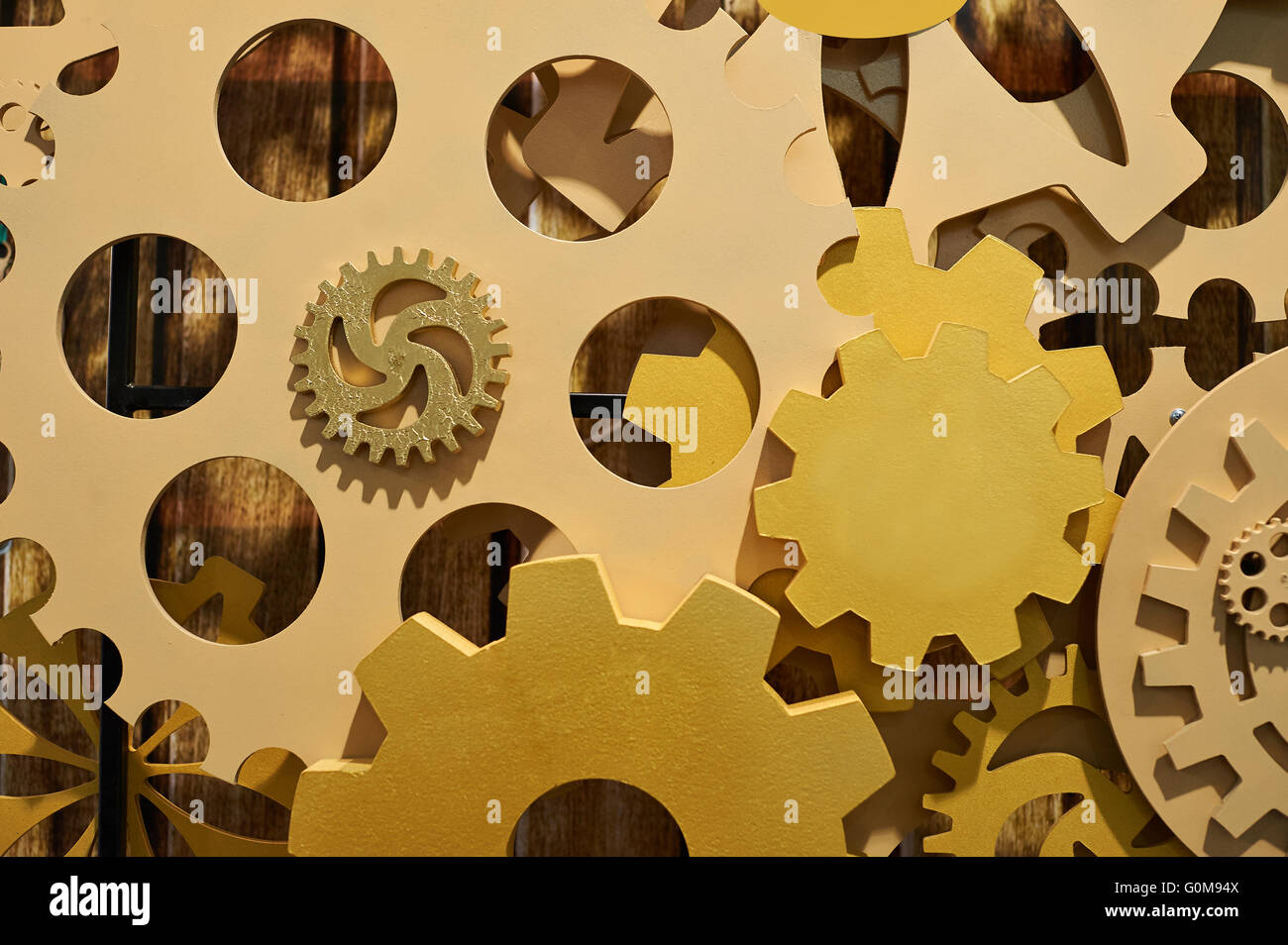 concept of working gear mechanism wooden texture Stock Photo - Alamy