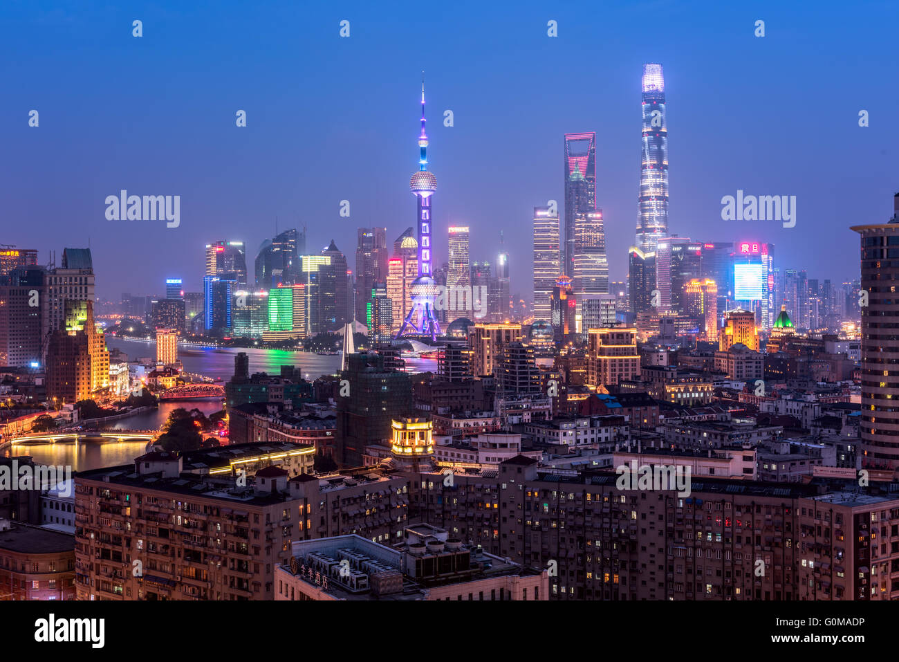 Shanghai, China - Oct 3, 2015: Elevated view of Shanghai skyline at ...
