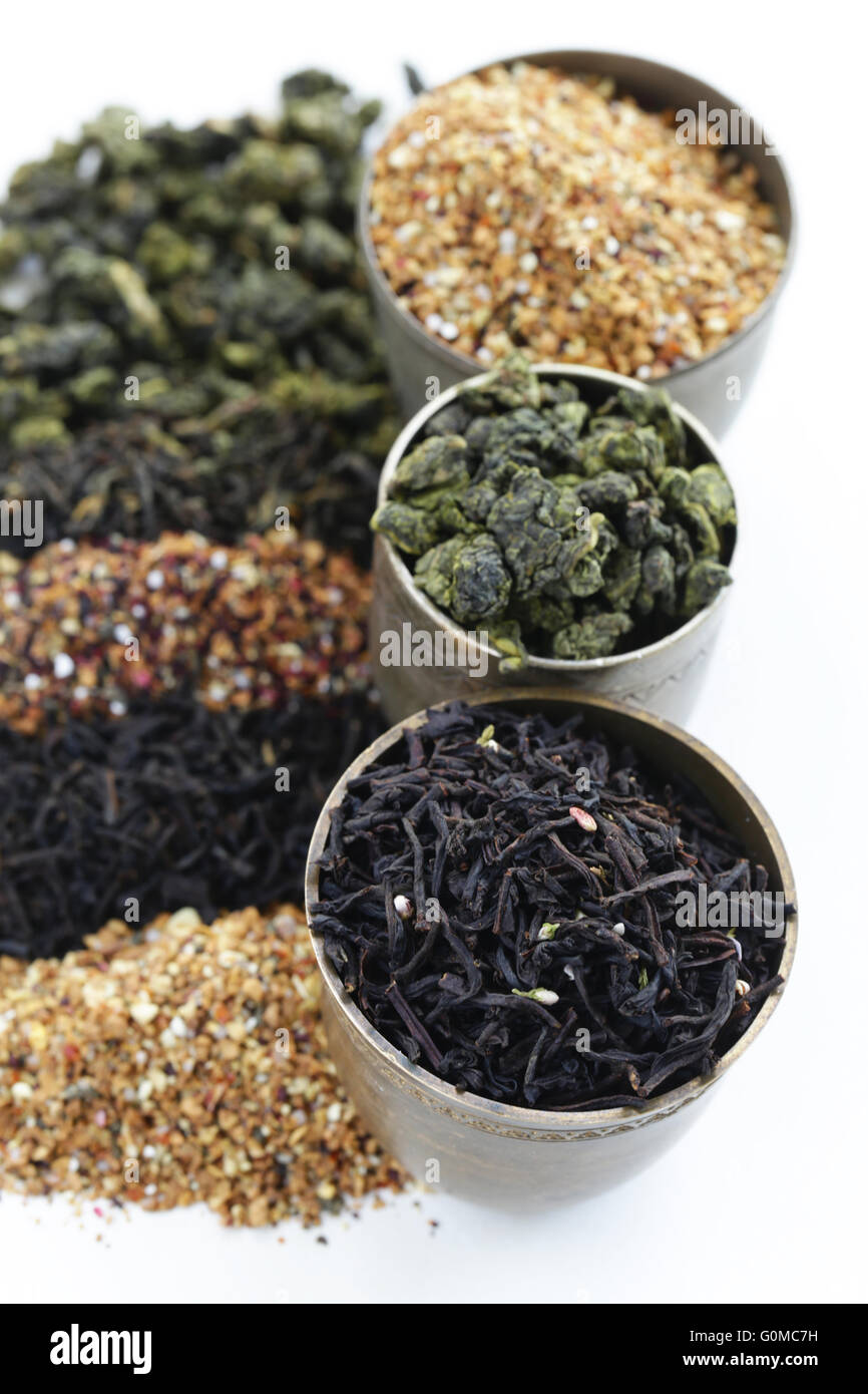 different varieties of dry tea (black, white, green Stock Photo - Alamy