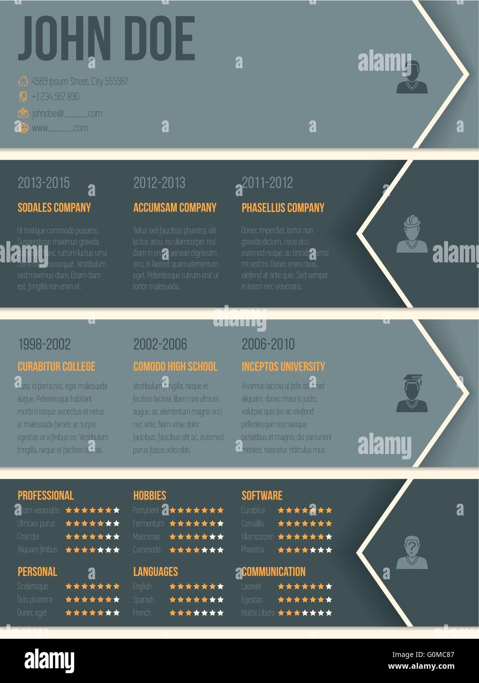 Modern resume cv curriculum vitae template with arrows and shadows in ...