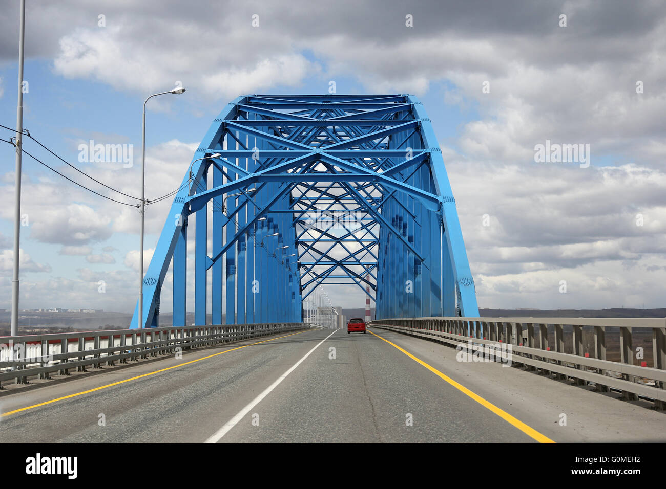 Blue steel bridge across the Yenisei River Stock Photo - Alamy