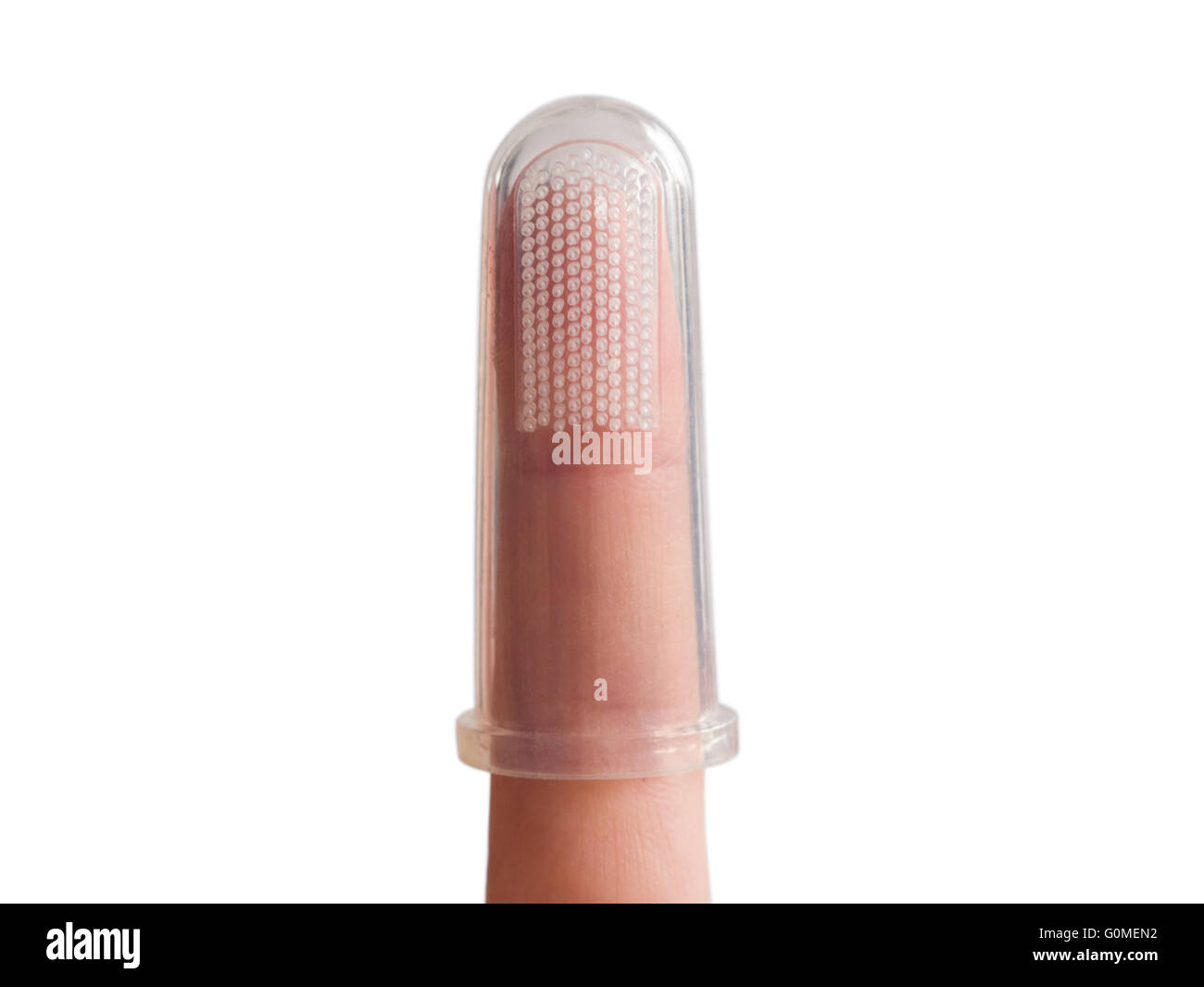 silicone baby toothbrush on finger isolated on white Stock Photo - Alamy