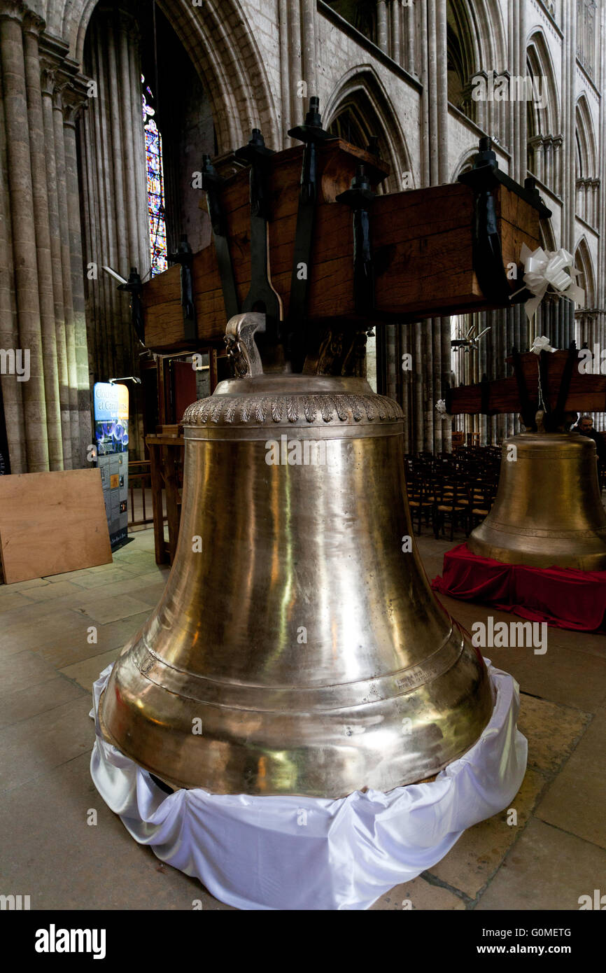 Restored bells on display in the medieval cathedral in Rouen in ...