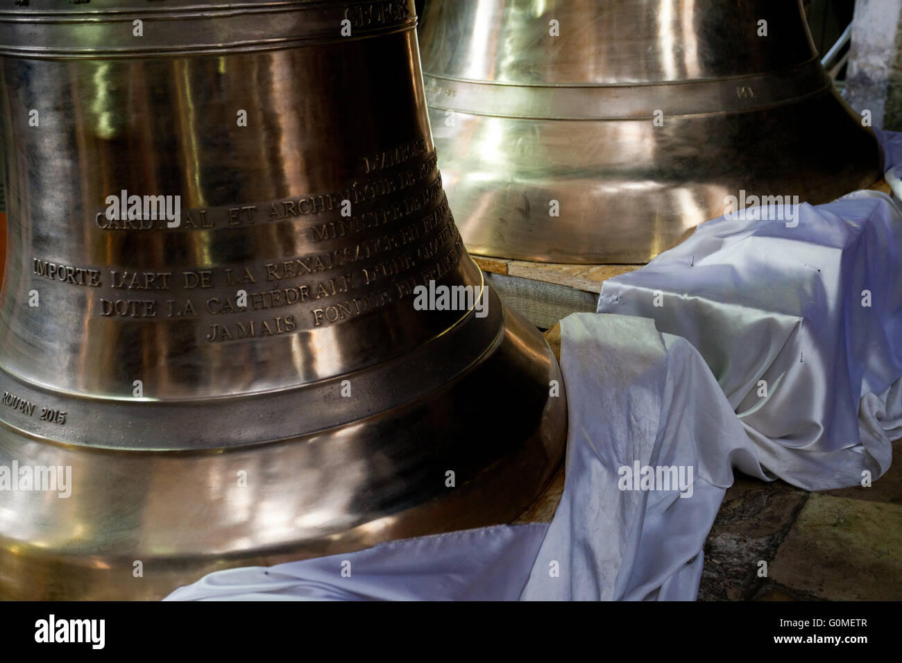 Restored bells on display in the medieval cathedral in Rouen in ...
