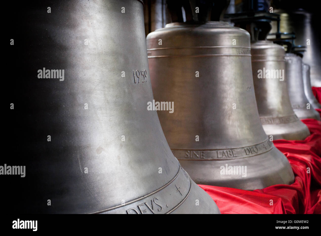 Restored bells on display in the medieval cathedral in Rouen in ...