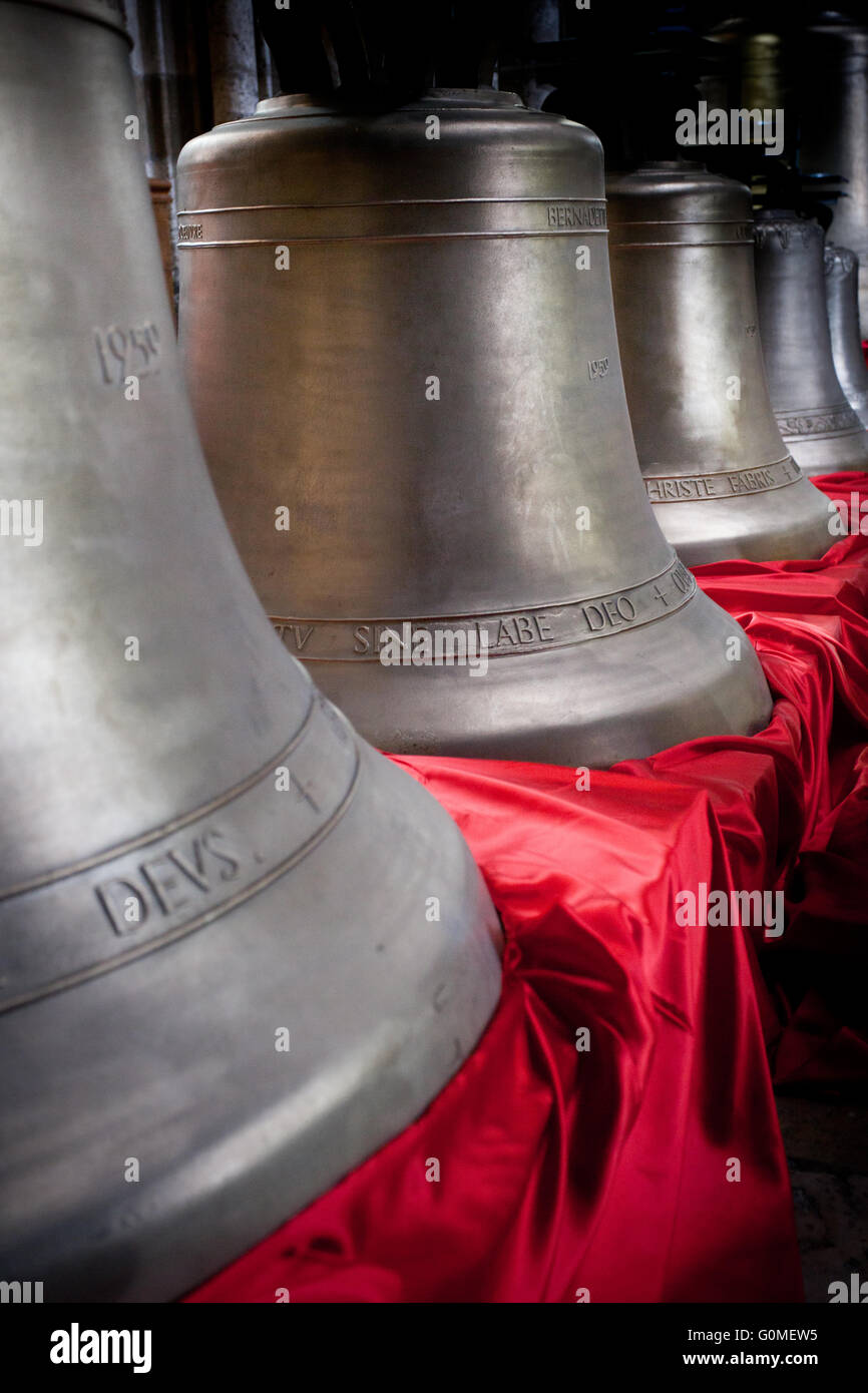 Restored bells on display in the medieval cathedral in Rouen in ...