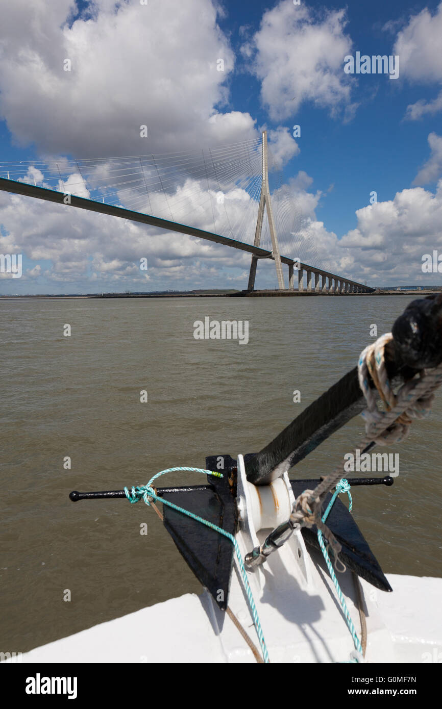 The Pont de Normandie (Normandy Bridge) in France over the Seine River ...