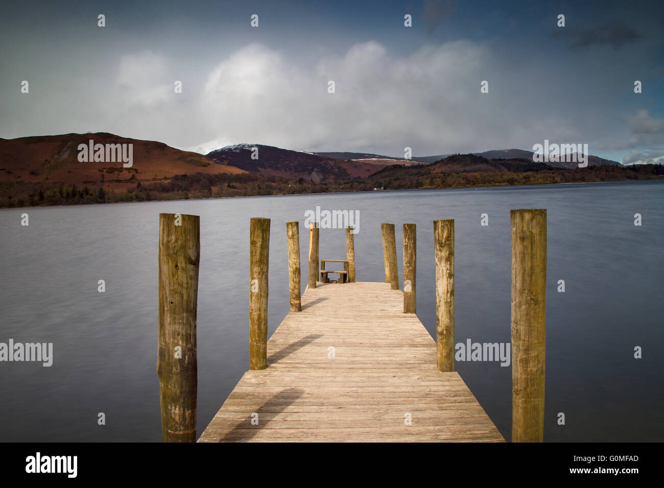 Ashness Gate Jetty, Derwent Water and Cat Bells, long exposure Stock ...