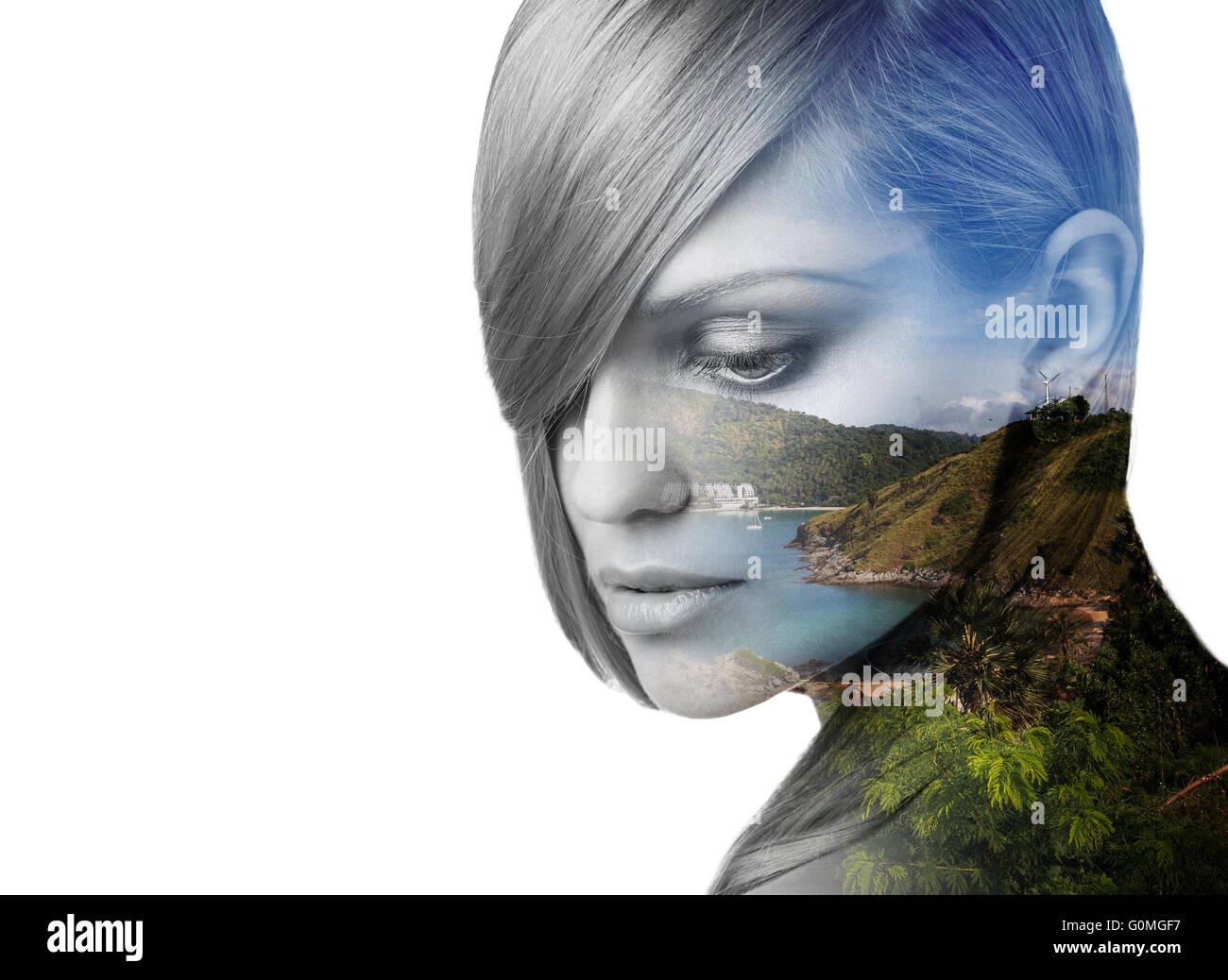 Double exposure portrait of beautiful woman Stock Photo - Alamy