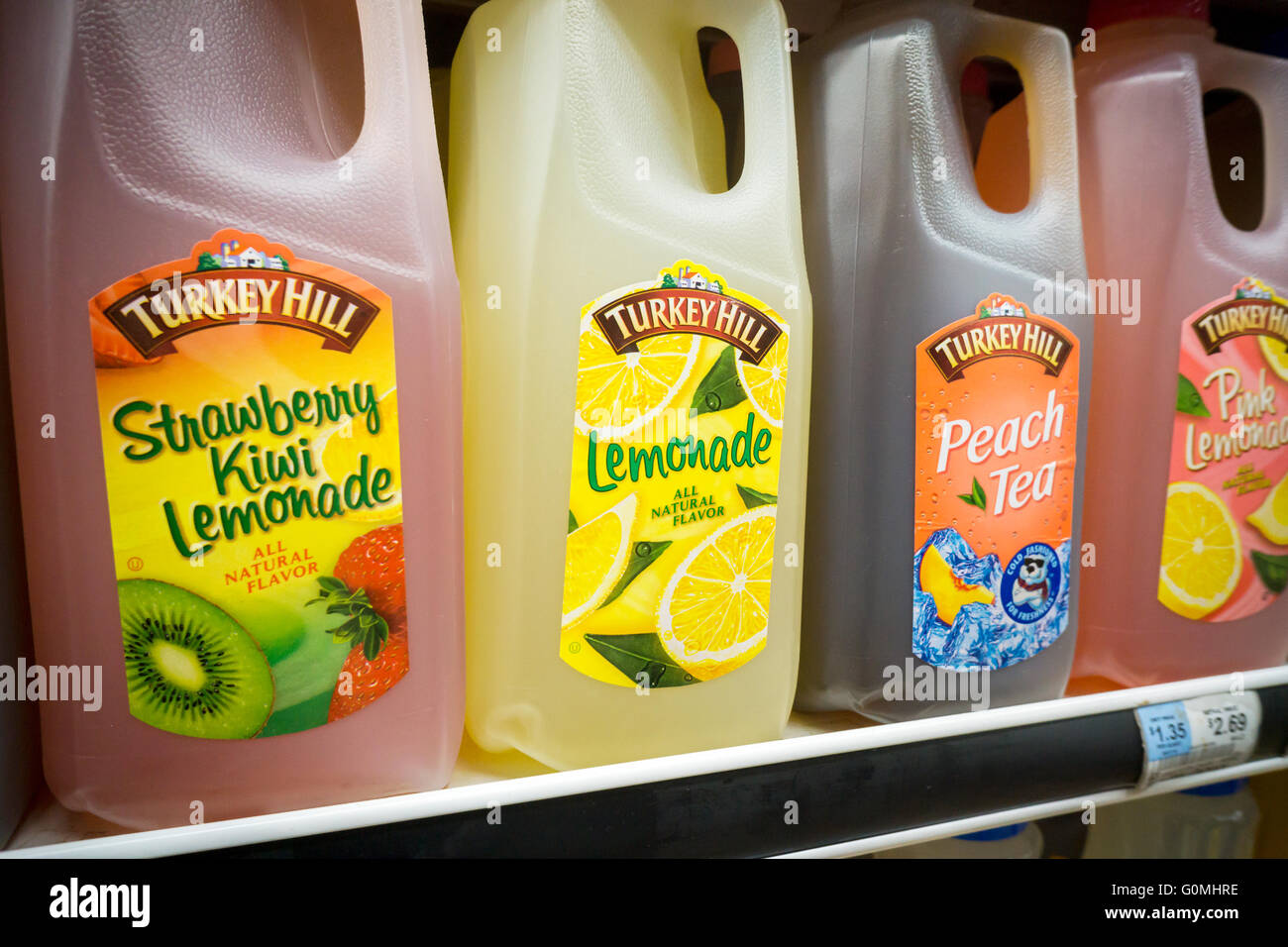 Turkey Hill brand lemonade and other products in a cooler in a ...