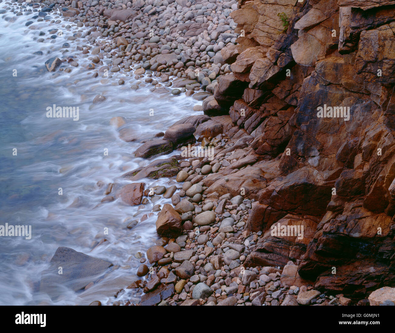 USA, Maine, Acadia National Park, Rocky shoreline and incoming tide ...