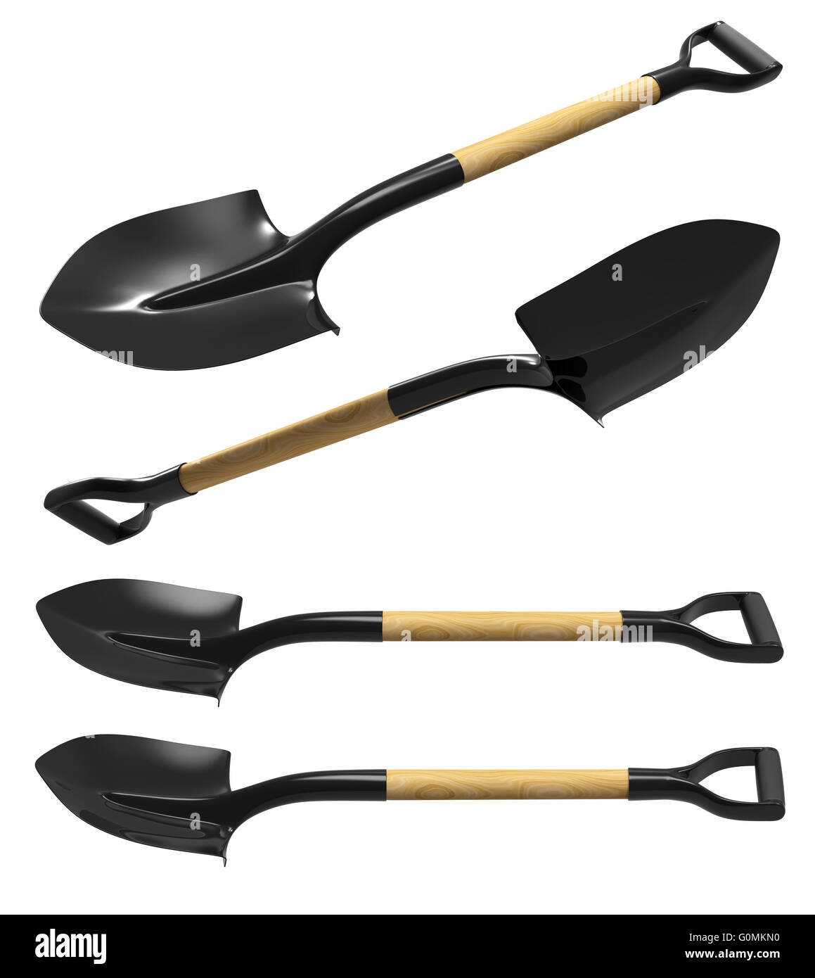 Shovel with wood handel set 3d illustration Stock Photo - Alamy