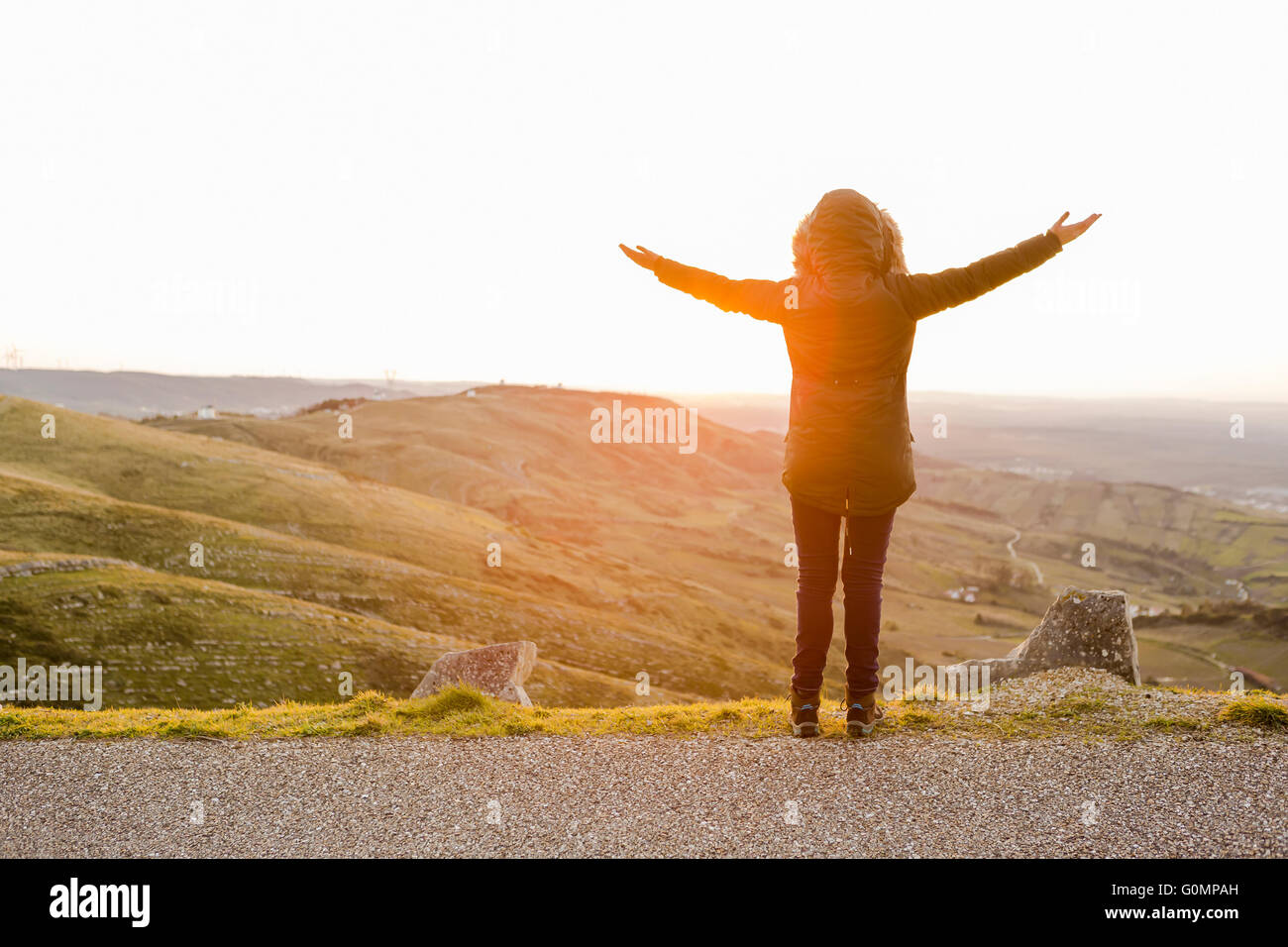Woman arms up mountain hi-res stock photography and images - Alamy