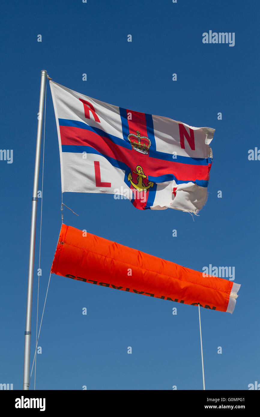 RNLI Flag and Windsock flying above Lifeguard Station, New Brighton ...