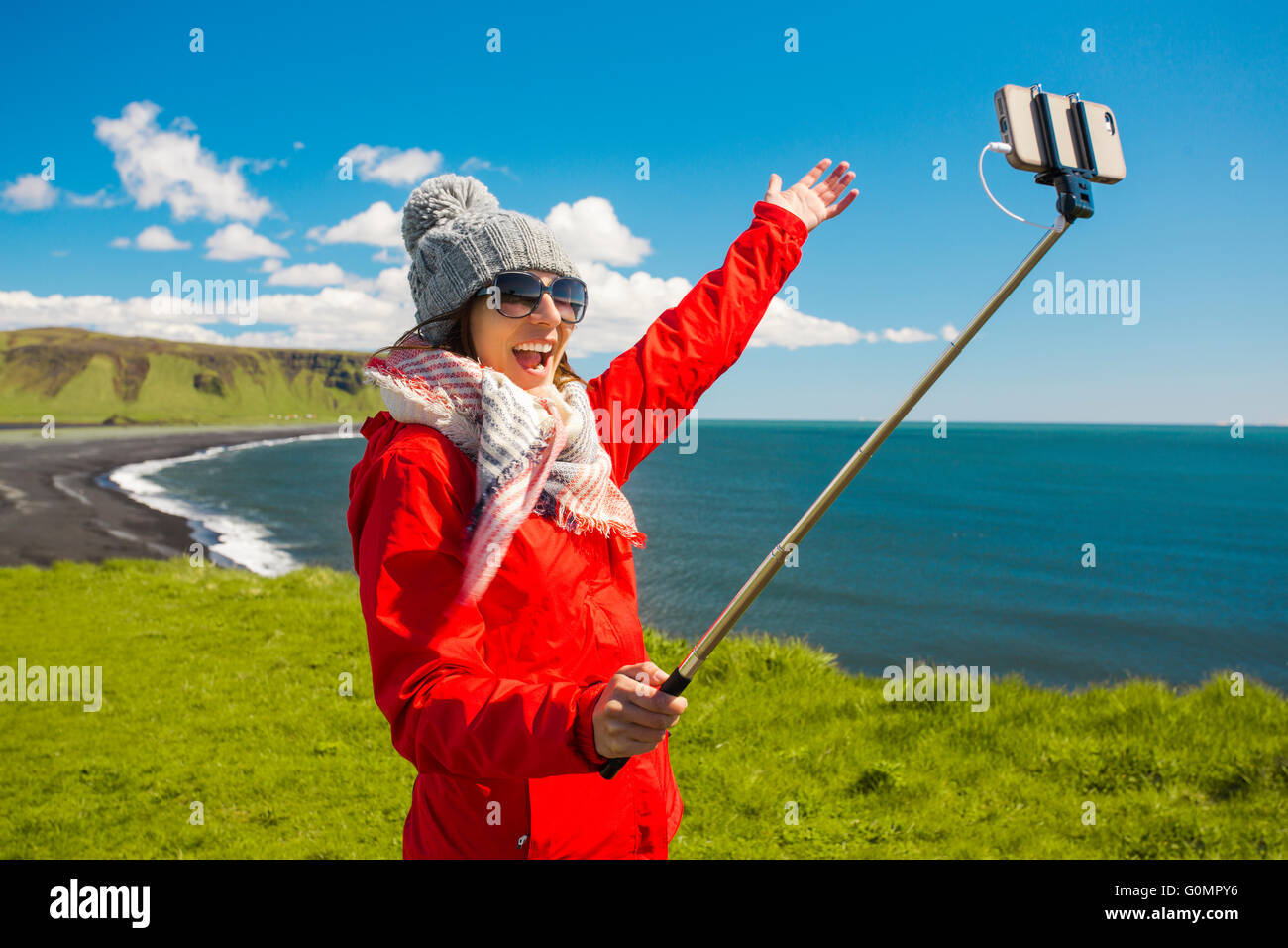 Tourist having fun and making a selfie Stock Photo - Alamy