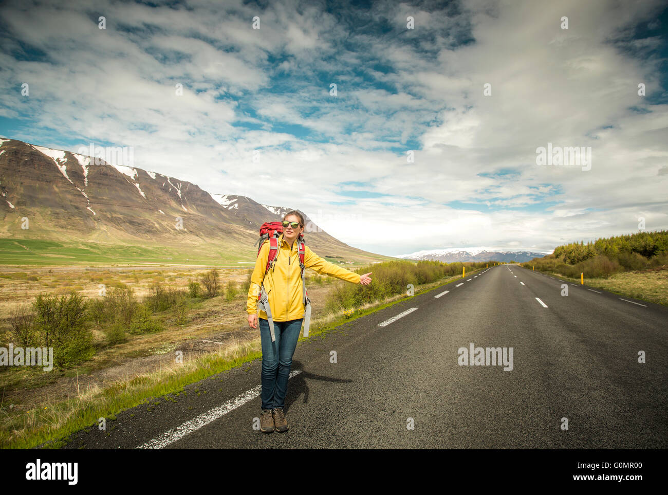 Female backpacker tourist in Icleand ready for adventure Stock Photo ...