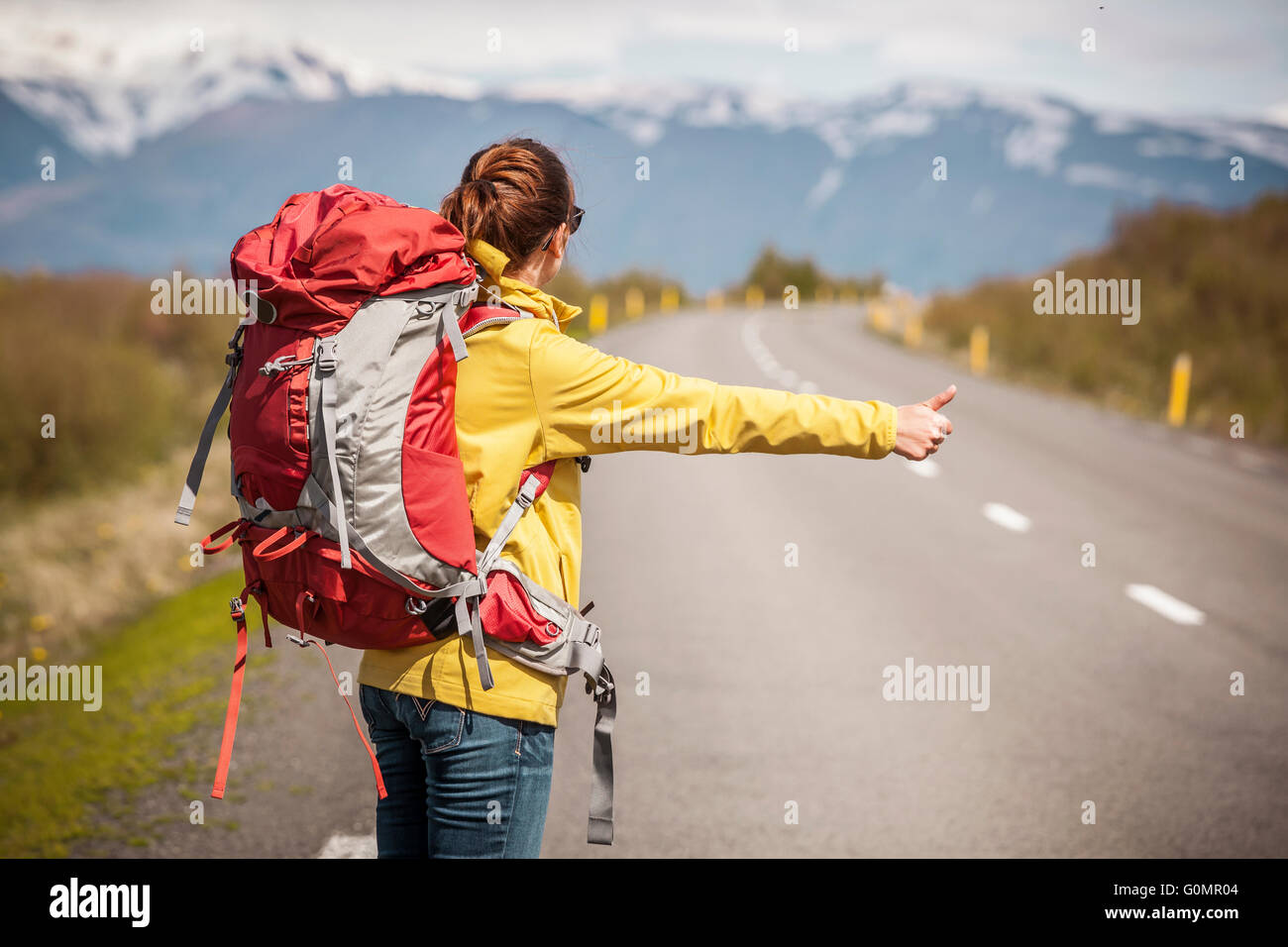 Female backpacker tourist in Icleand ready for adventure Stock Photo ...
