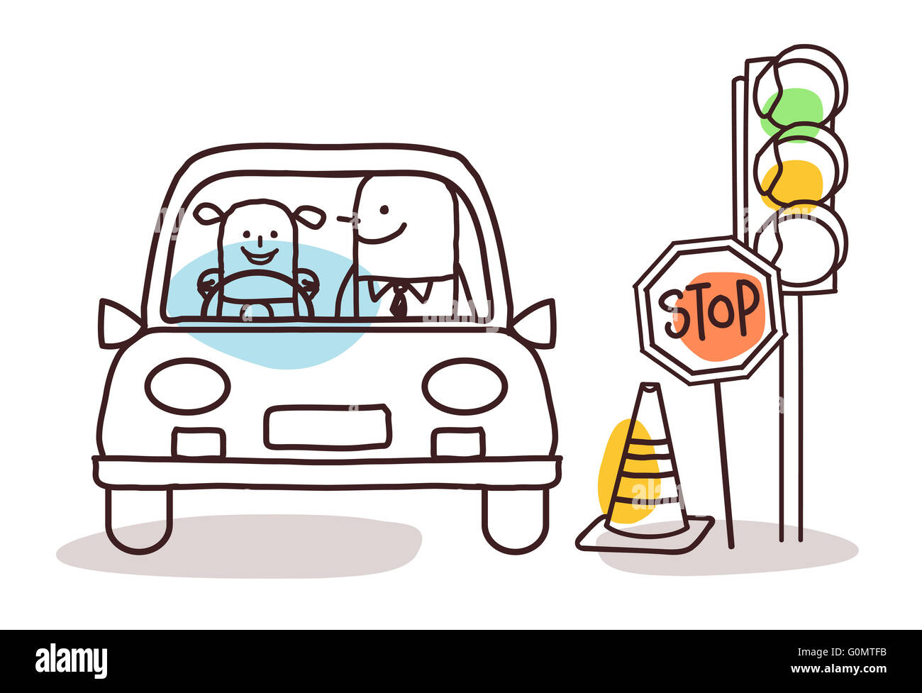 cartoon characters and car - driving school Stock Photo - Alamy