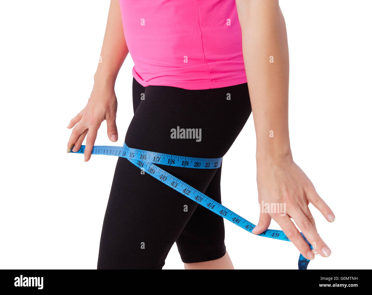 woman measuring her thigh Stock Photo - Alamy
