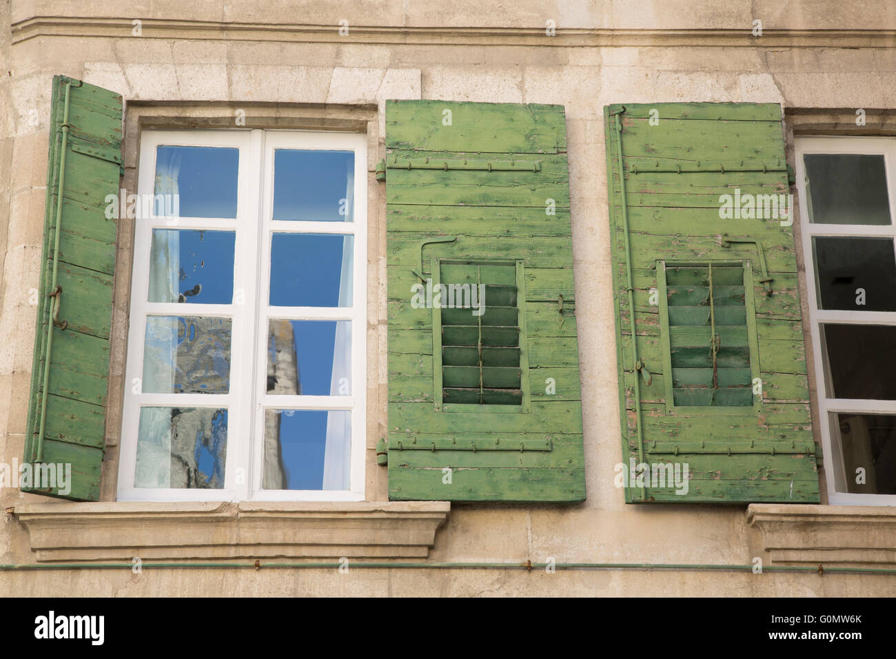 Green Wooden Window Shutter, France Stock Photo - Alamy