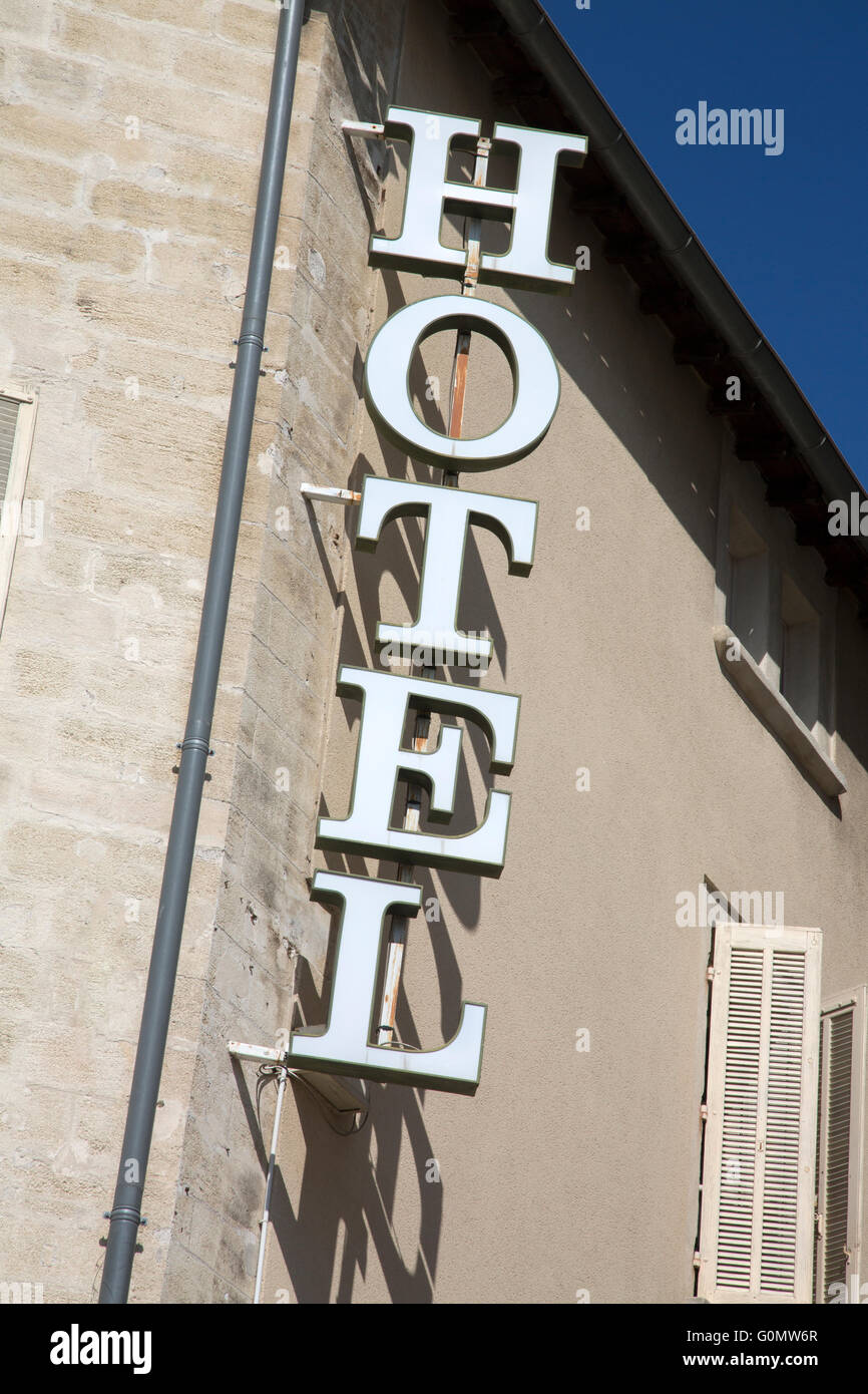 Hotel Accommodation Sign on Building Facade Stock Photo - Alamy