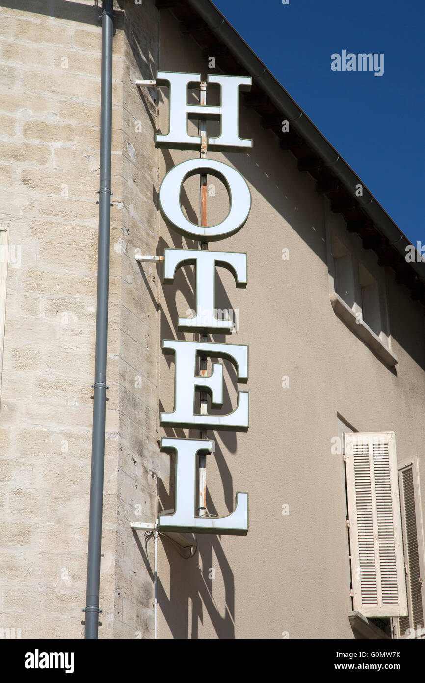 Hotel Accomodation Sign on Building Facade Stock Photo - Alamy