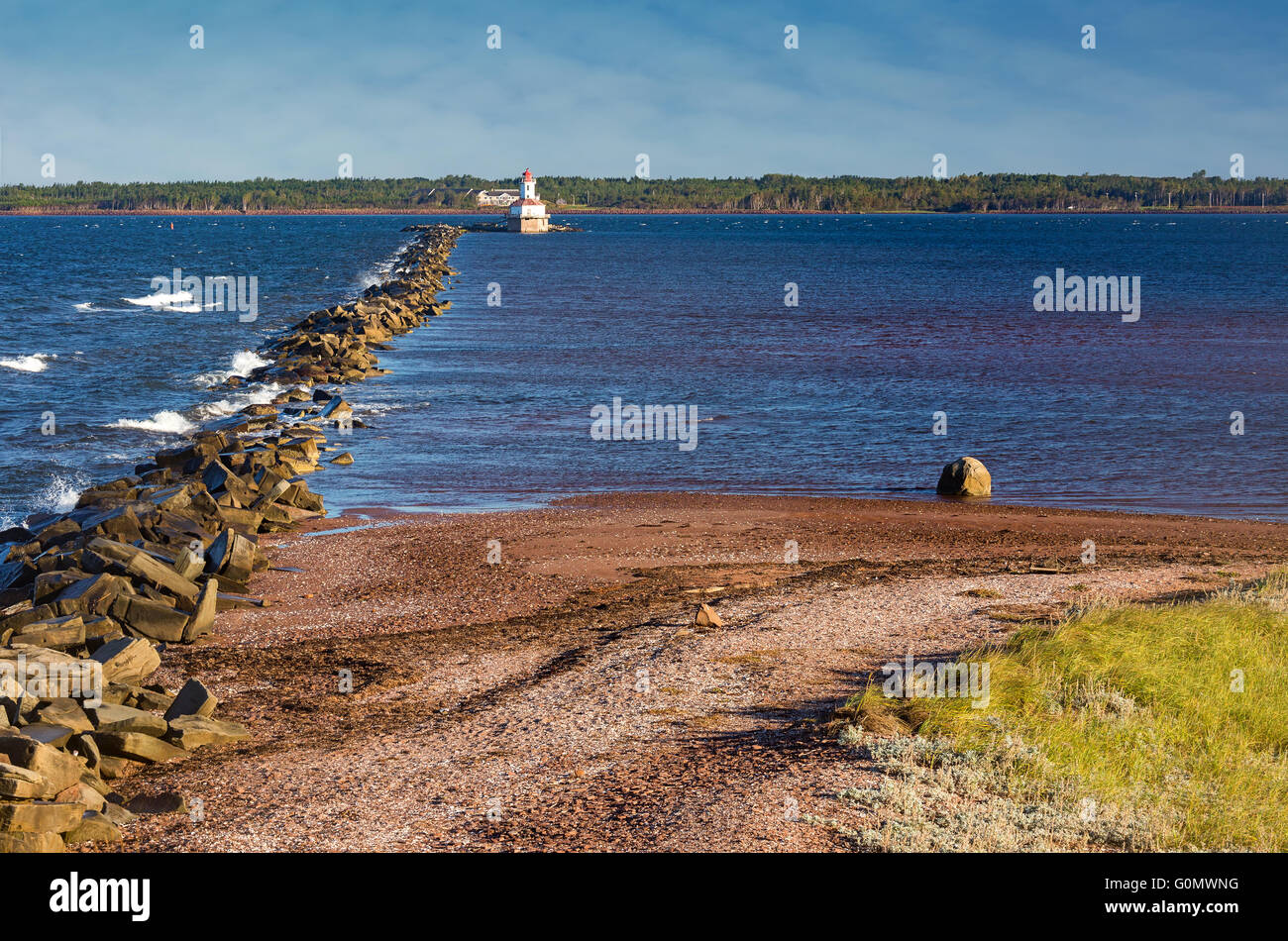 Indian Head Lighthouse at the mouth of the harbor in Summerside, Prince ...