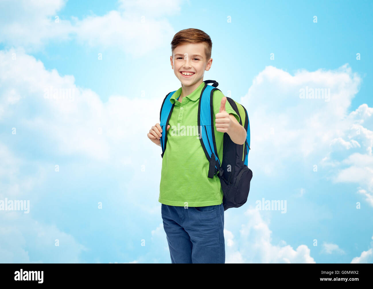 happy student boy with school bag Stock Photo - Alamy