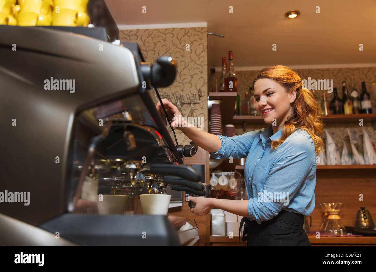 barista woman making coffee by machine at cafe Stock Photo - Alamy