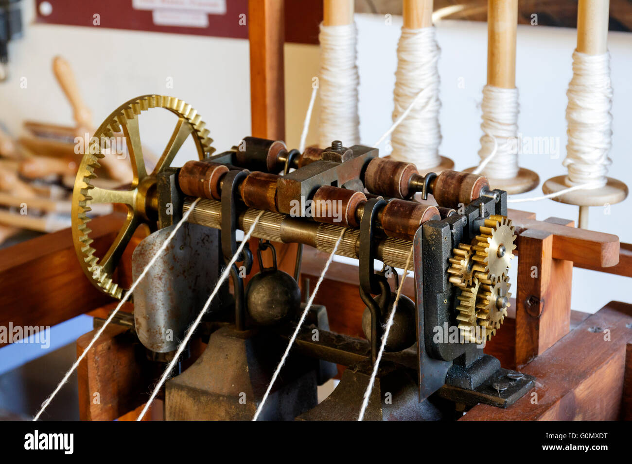 Close up of Spinning machine Cromford Mill in the Peak District ...