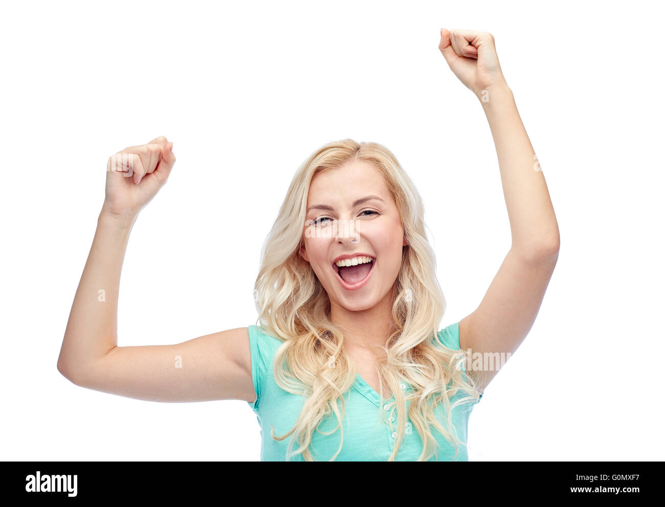 happy young woman or teen girl celebrating victory Stock Photo - Alamy