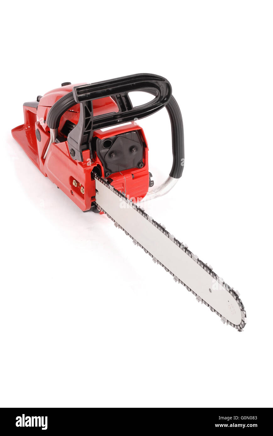 Red professional chainsaw isolated on white background Stock Photo - Alamy