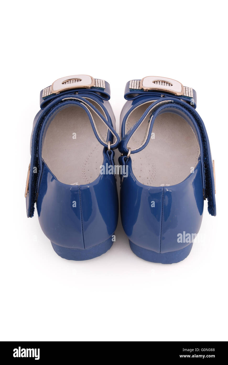 Blue girl shoes white background with soft shadow. Clipping path Stock ...