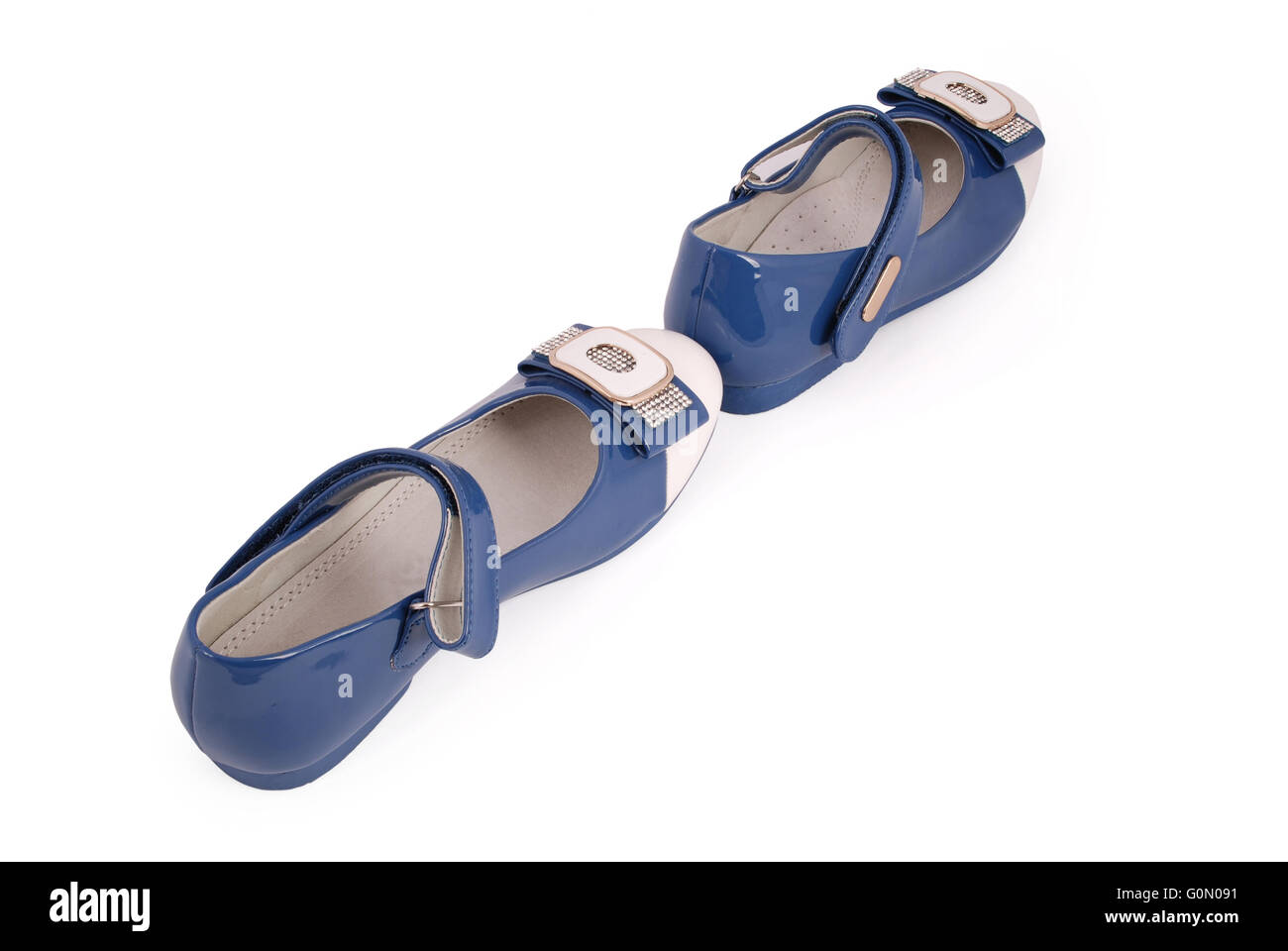 Blue girl shoes white background with soft shadow. Clipping path Stock ...