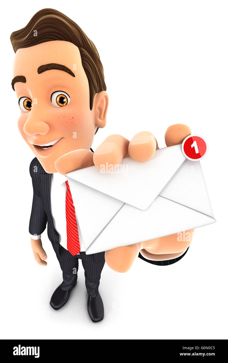 3d businessman receiving one new message, isolated white background ...