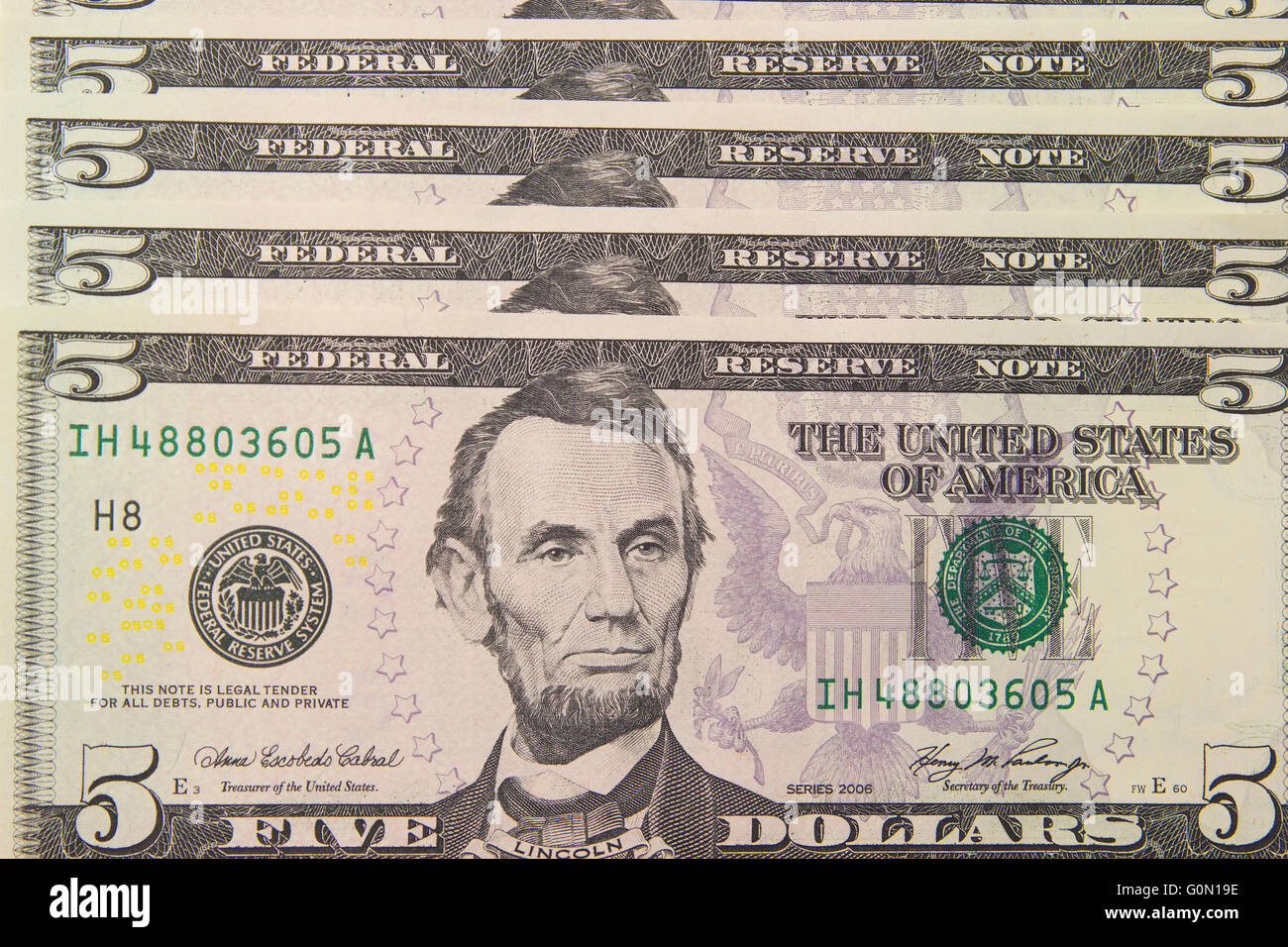 Background with money US five dollar bills Stock Photo - Alamy