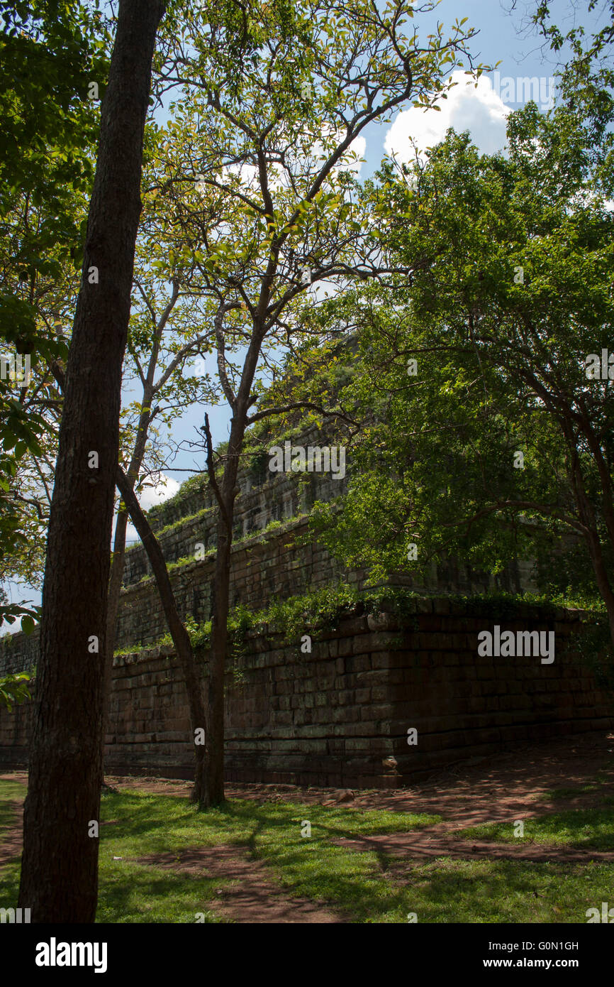 Ancient khmer pyramid in Koh Kher, Cambodia with blue sky and clouds ...
