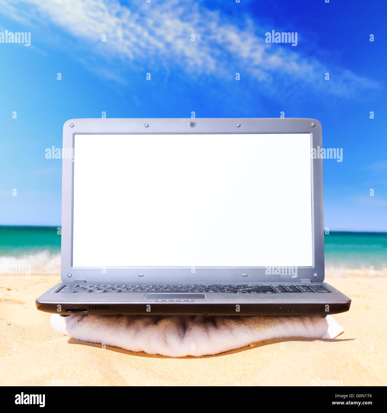 laptop on beach Stock Photo - Alamy