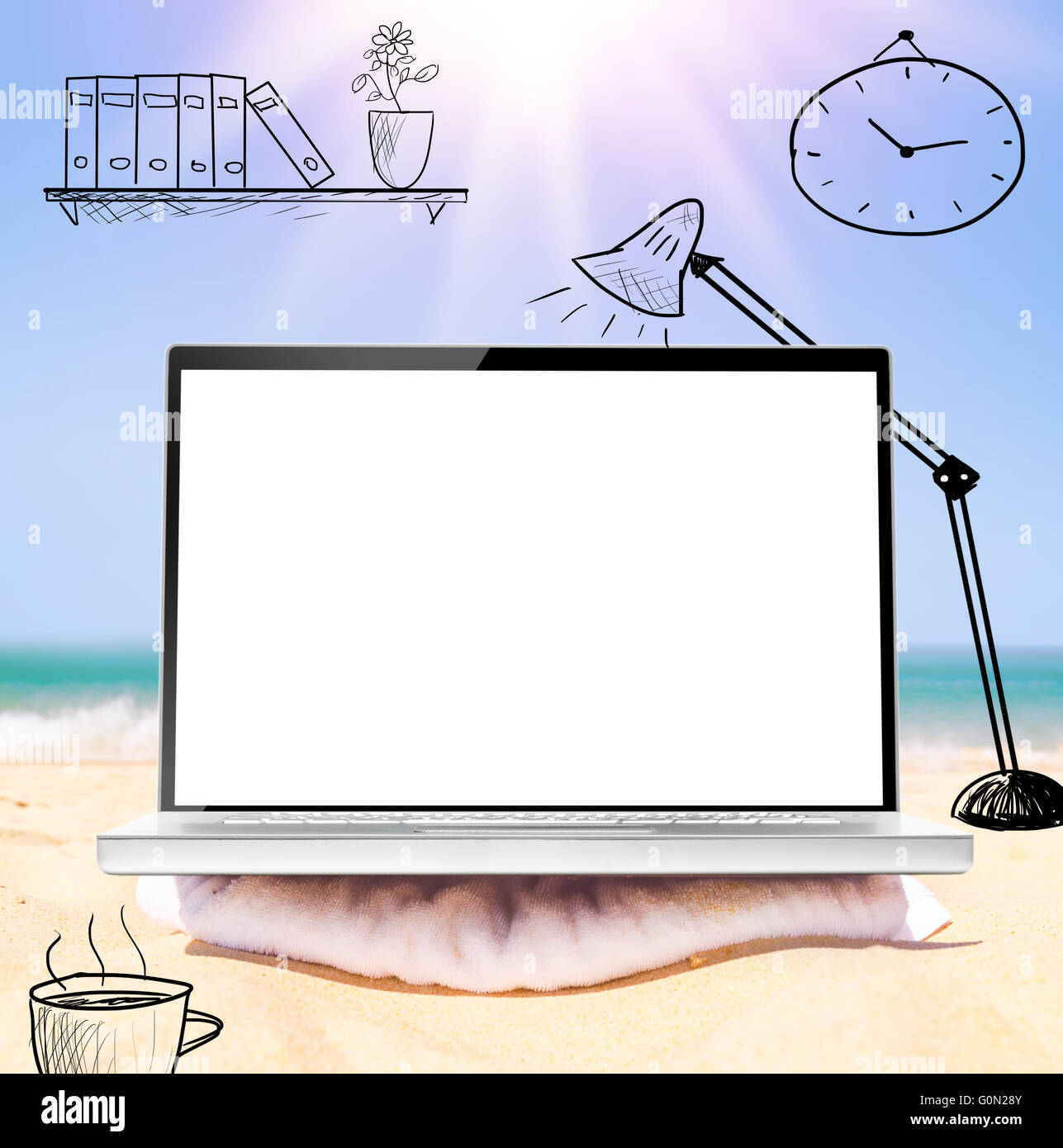 laptop on beach Stock Photo - Alamy