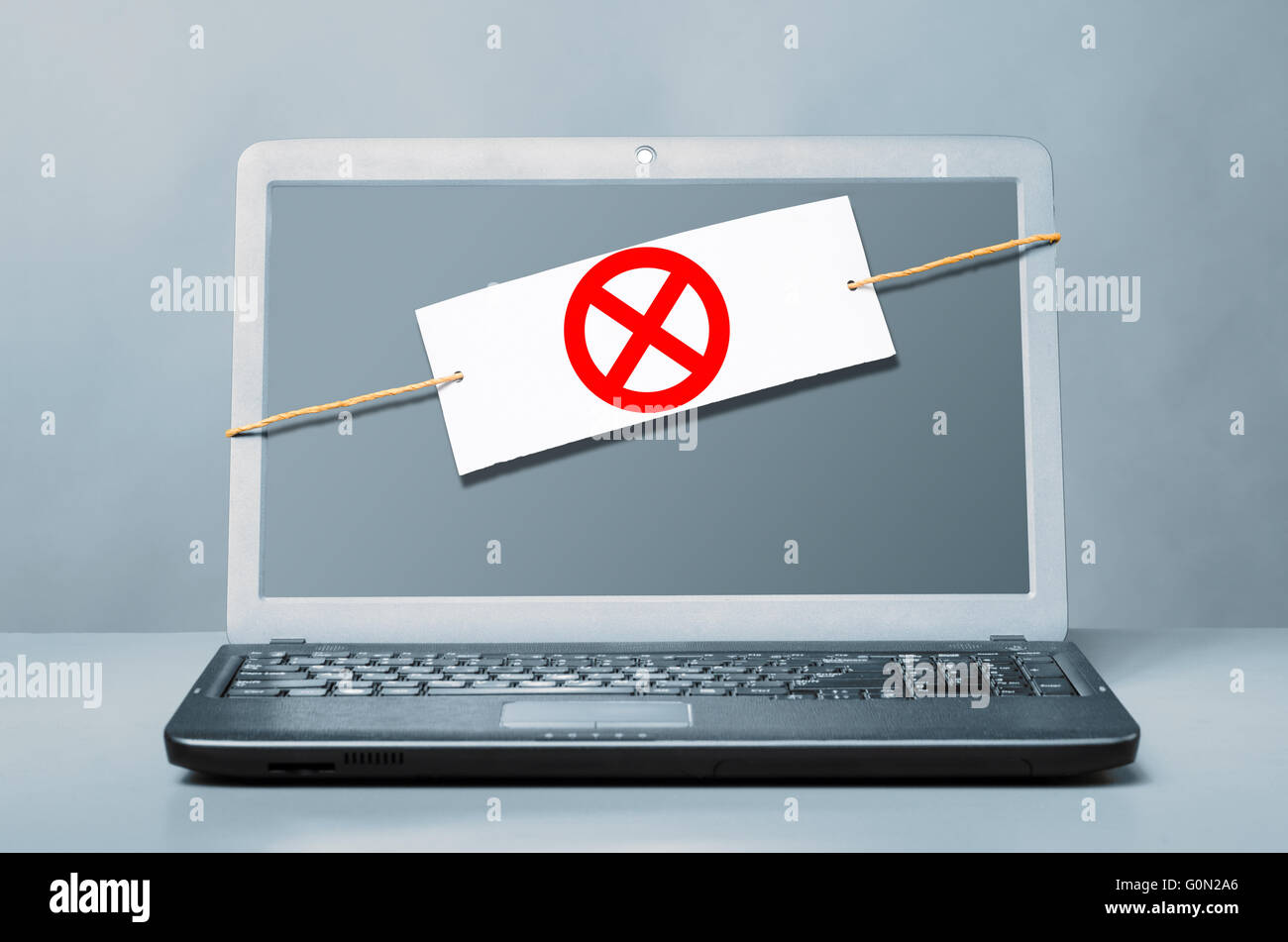 laptop with deny sign Stock Photo - Alamy
