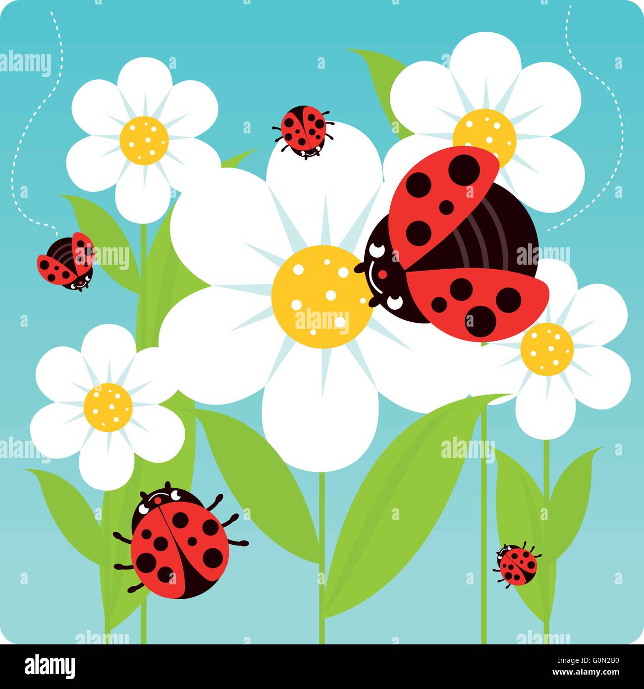 Ladybugs flying on white flowers in springtime Stock Vector Image & Art ...