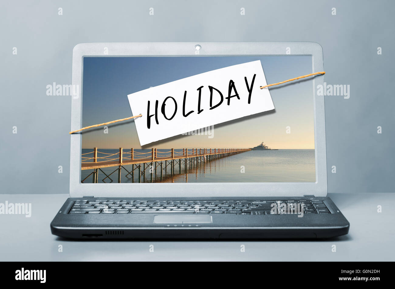 laptop with holiday note Stock Photo - Alamy