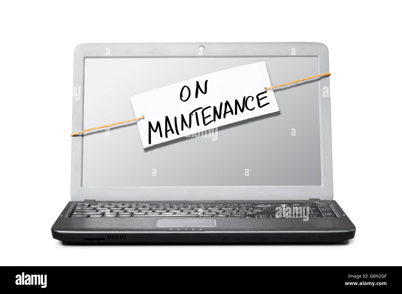 laptop with maintenance note Stock Photo - Alamy