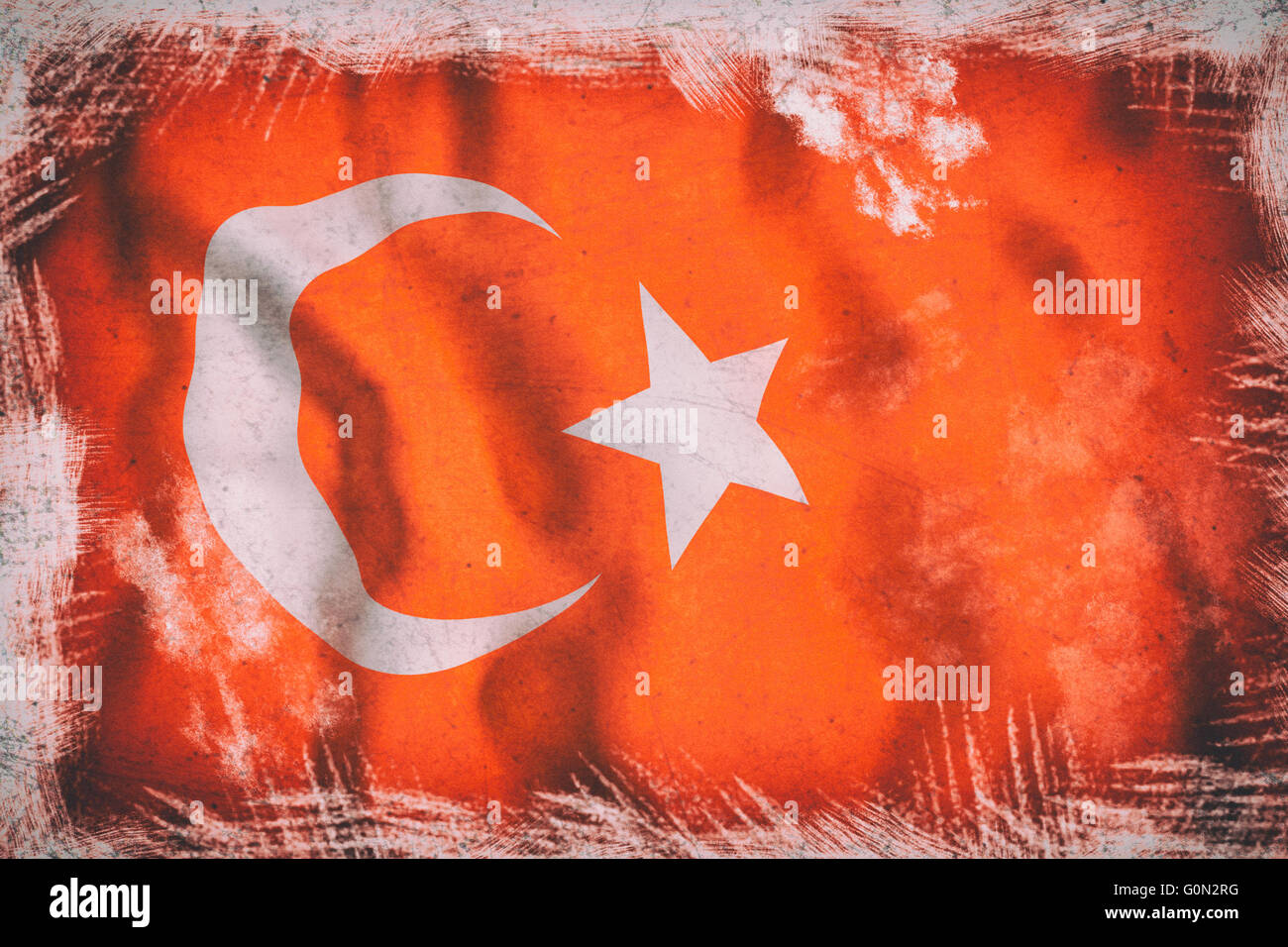 3d rendering of a close-up of volume red Turkey flag waving in light ...