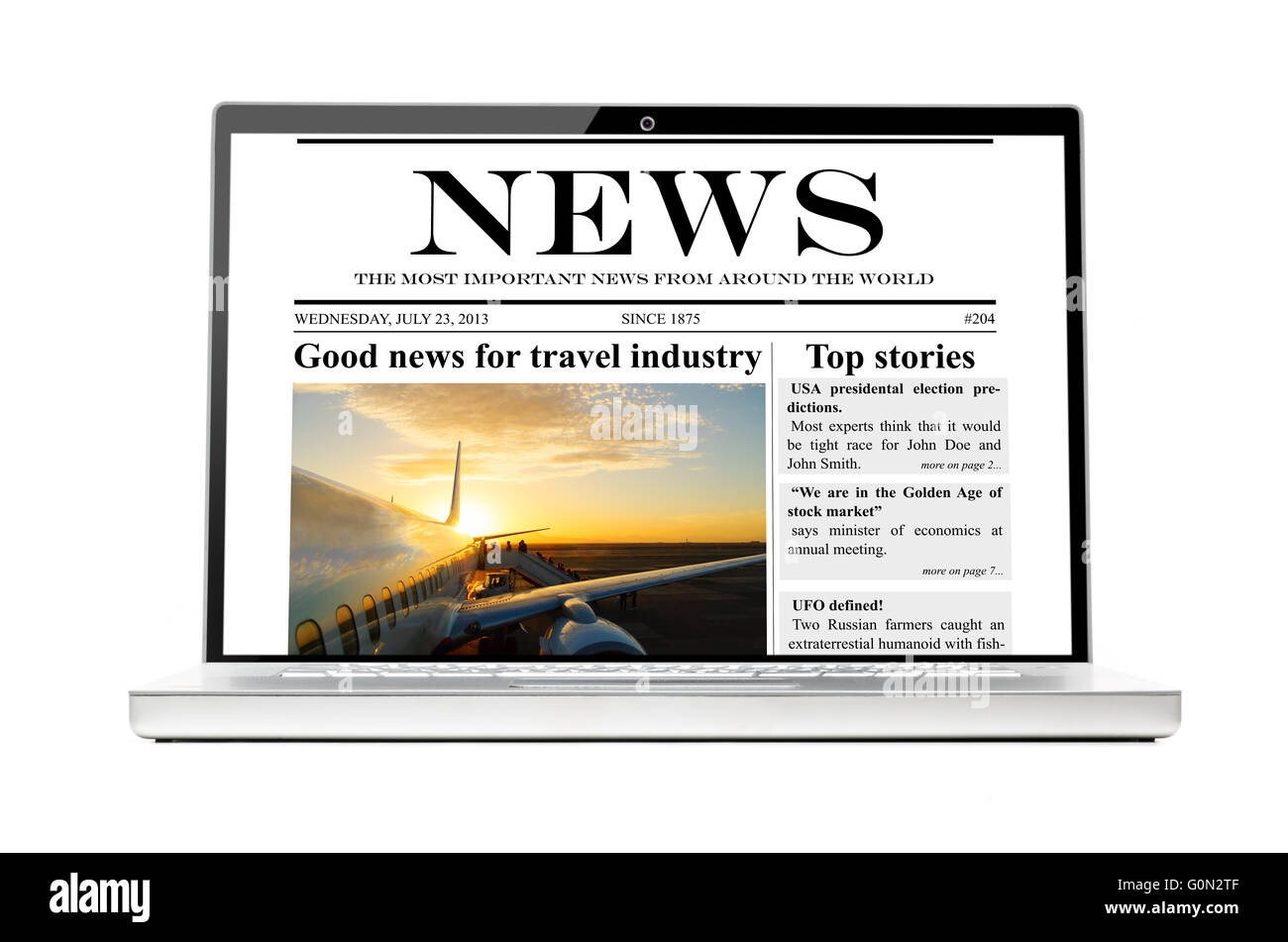 Laptop newspaper black background hi-res stock photography and images ...