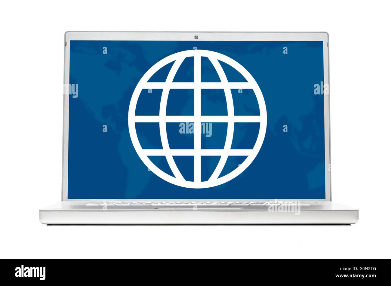 Laptop with earth icon Cut Out Stock Images & Pictures - Alamy