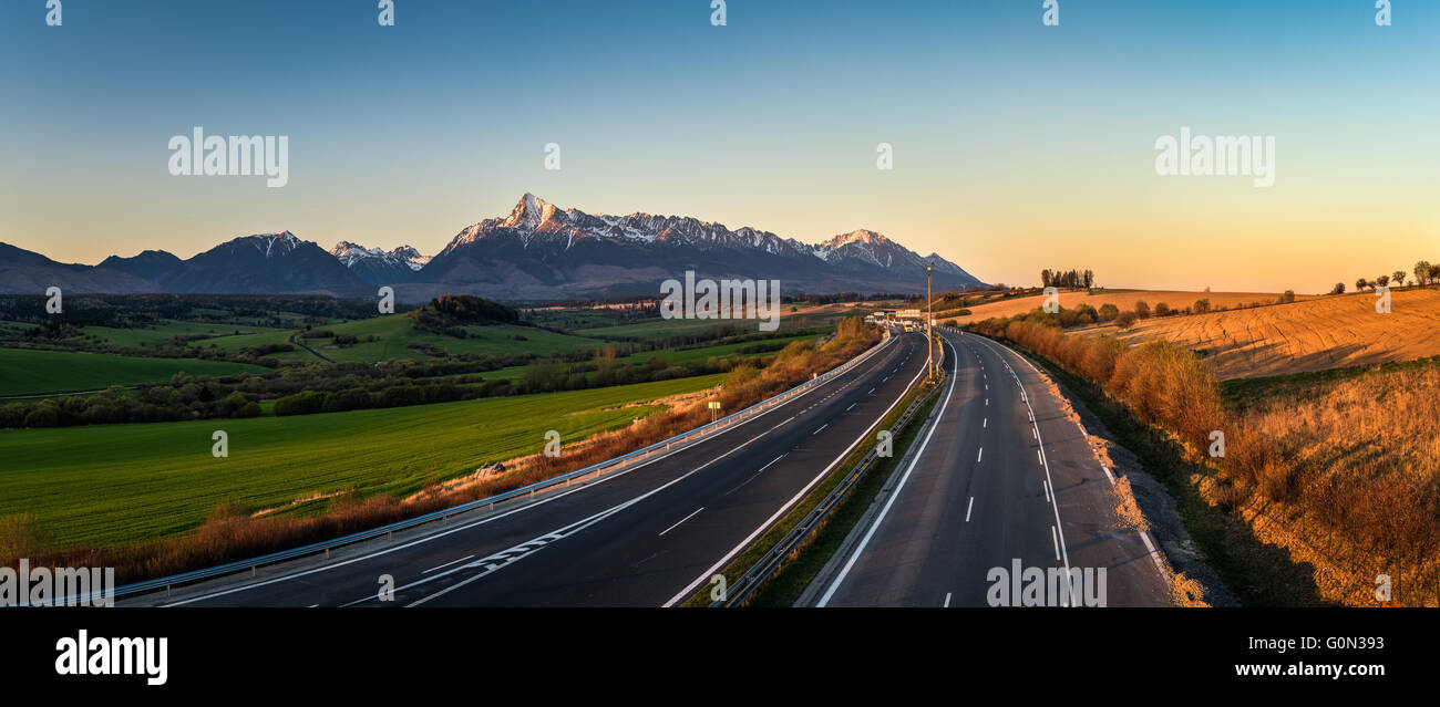 Panorama view of the High Tatra mountains with mount Krivan and a local ...