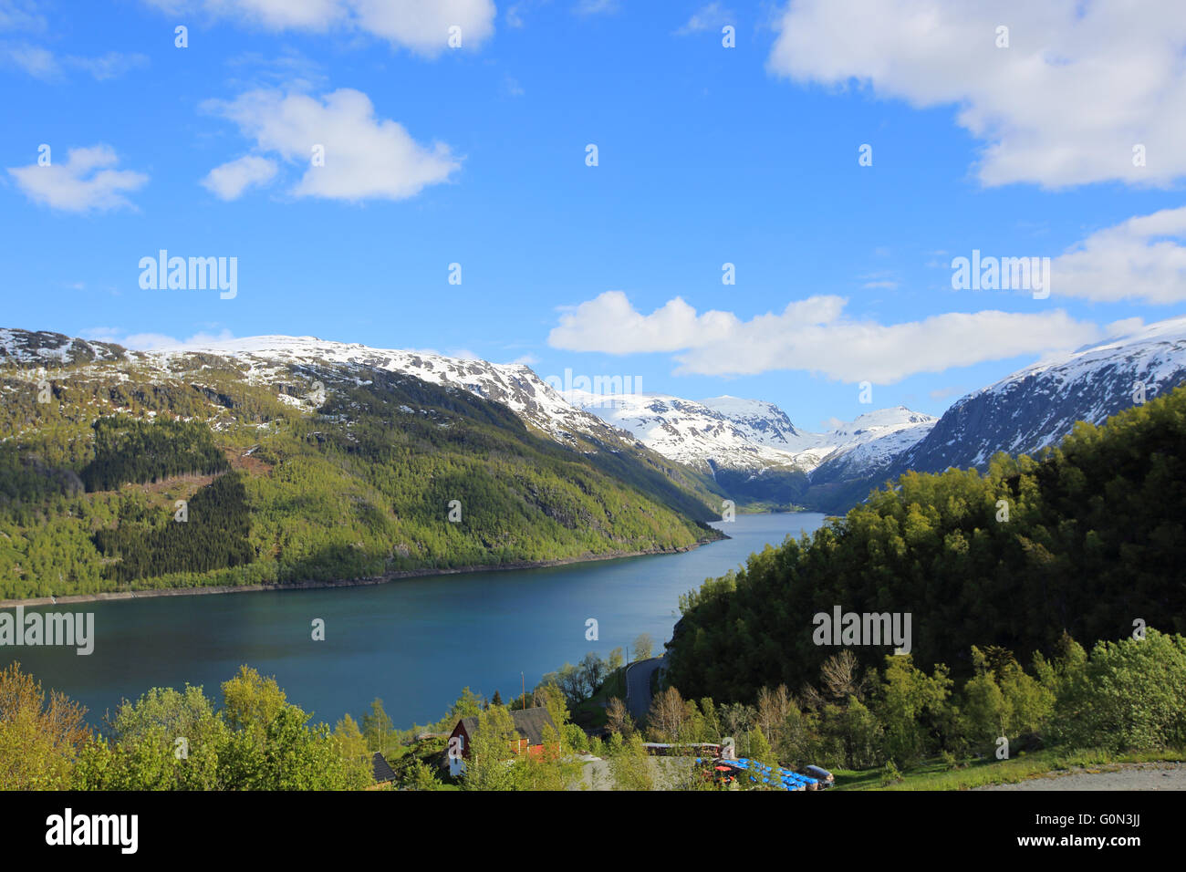 Spring Norway landscape with mountains and water of fjord Stock Photo ...