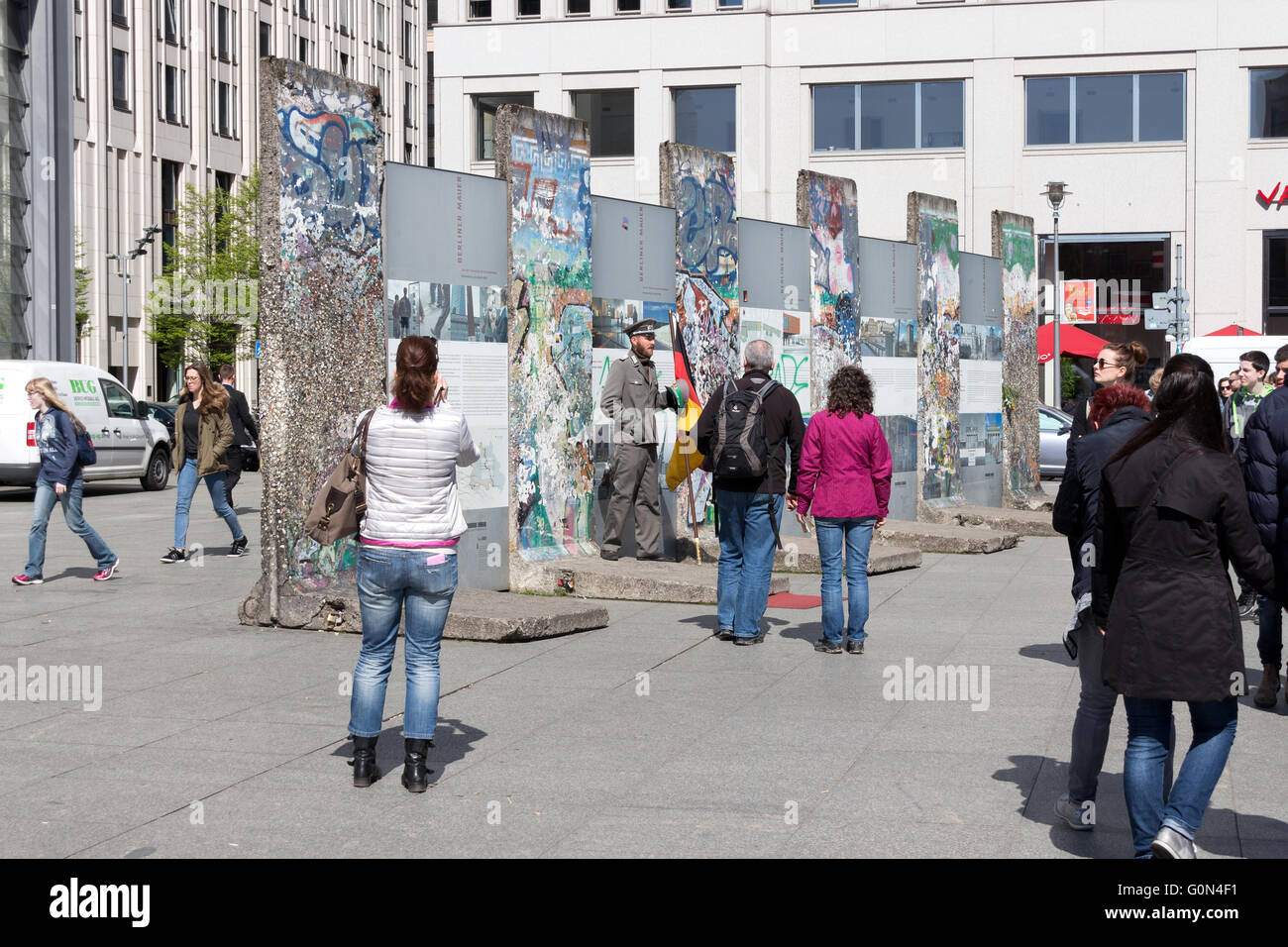 Part of the Berlin Wall at Potsdamer Platz 2016, with tourists and a ...